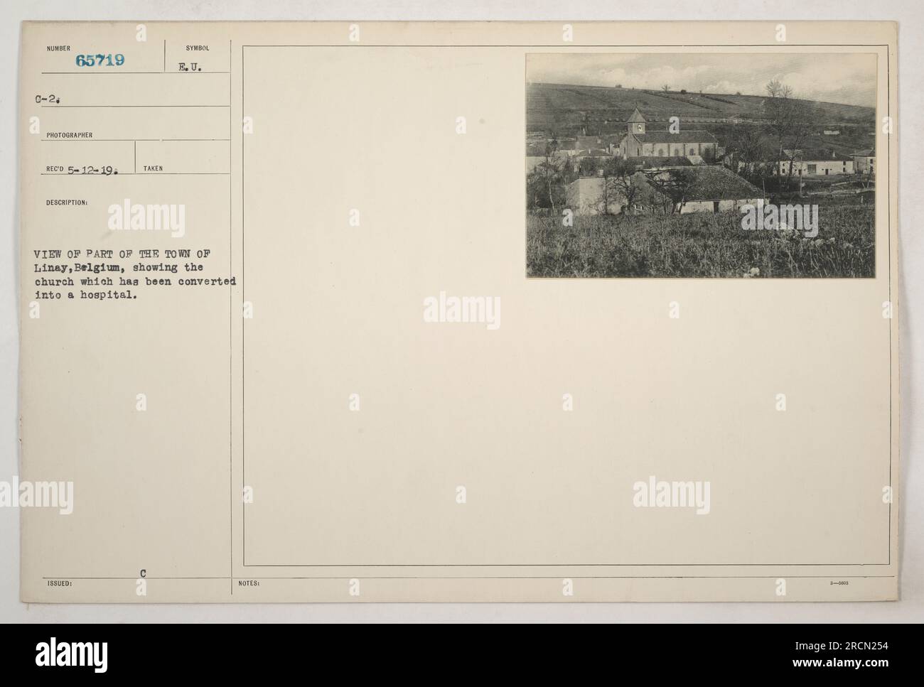 "Photograph of the town of Linay, Belgium, with a view of a church that ...
