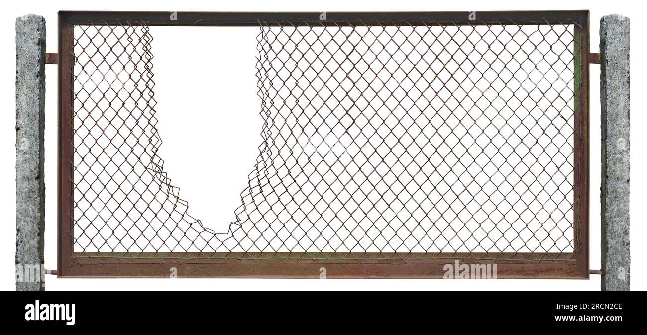 Torn rusty chain link fence texture background, horizontal isolated ...