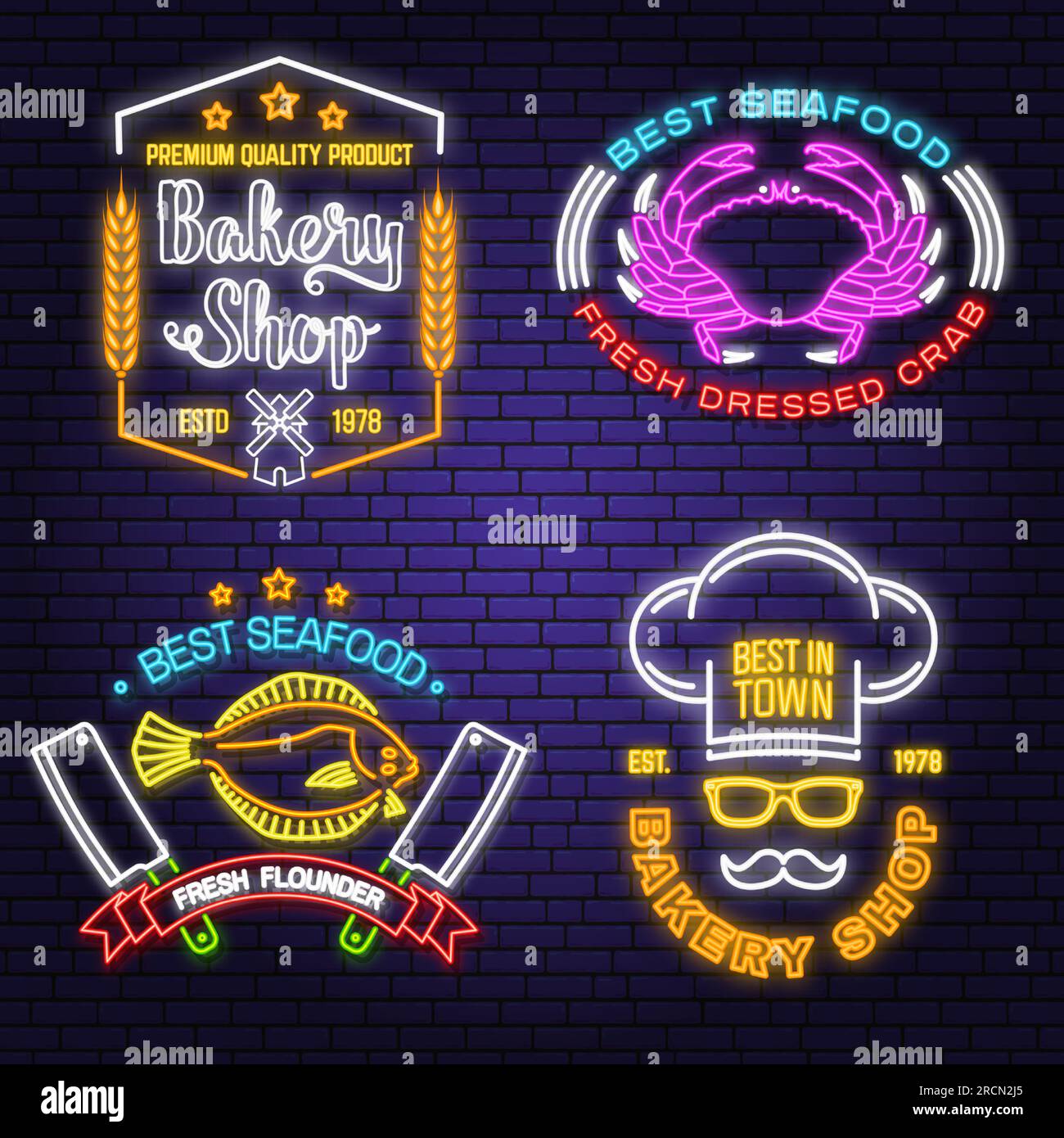 Set of Bakery and seafood badges. Vector. For emblem, sign, menu ...