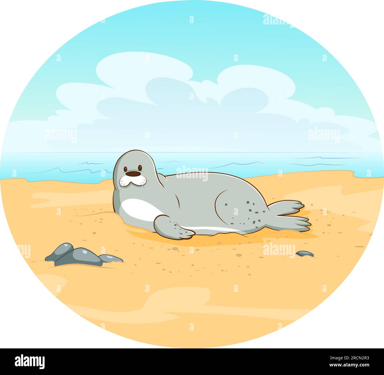 Cartoon vector illustration of a seal resting on a sandy hi-res stock ...