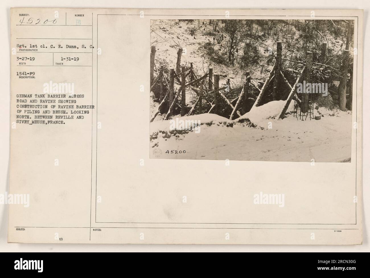 German tank barrier across road and ravine. The photo shows the ...