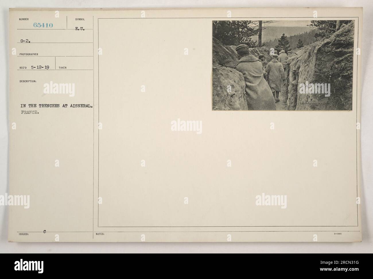 Soldiers stationed in the trenches at Aisneral, France during World War ...