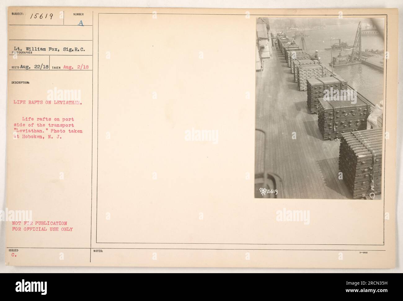 Life rafts on the port side of the transport ship "Leviathan" at ...