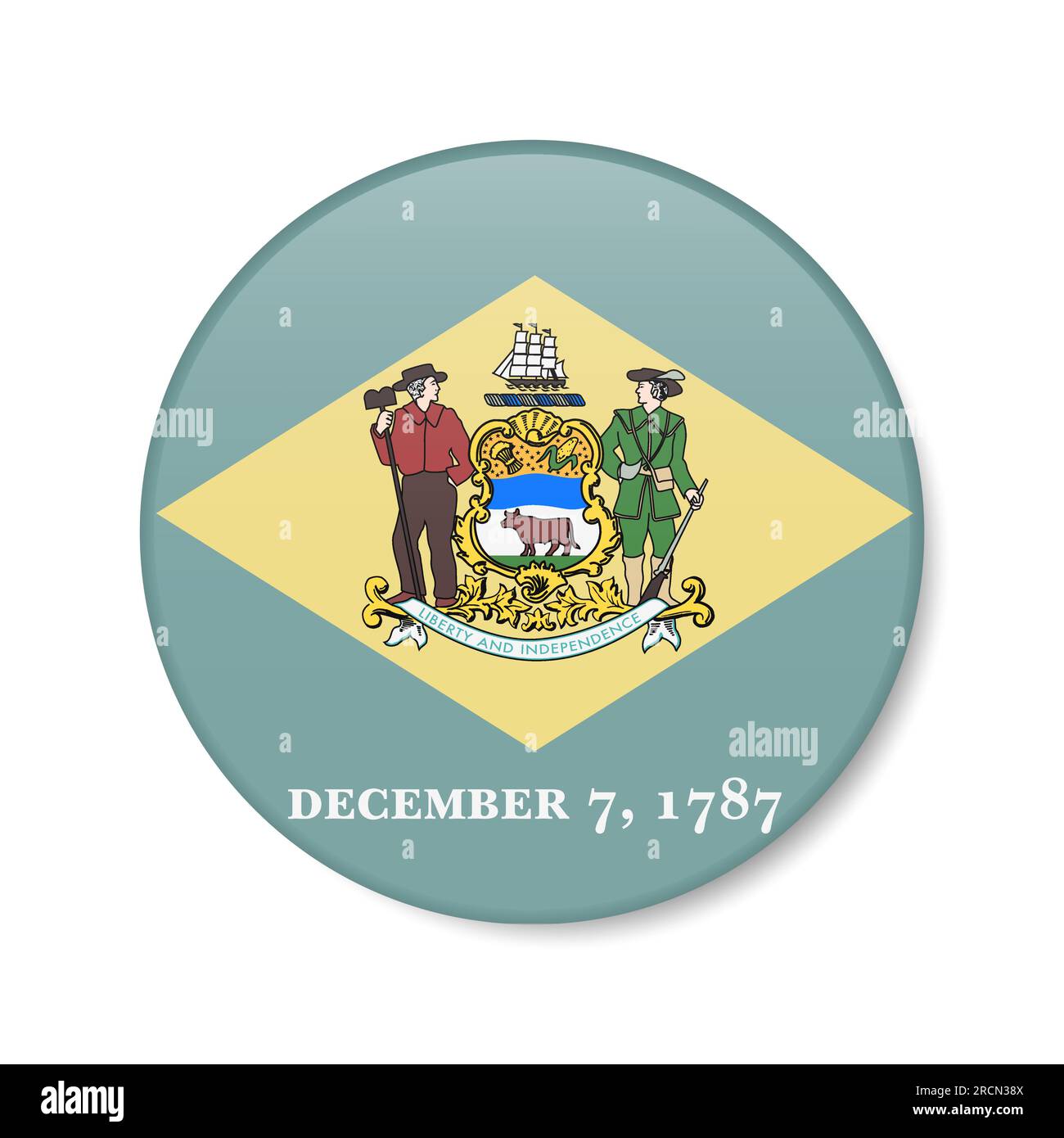 Delaware flag circle button icon, US state round badge with shadow. 3D ...