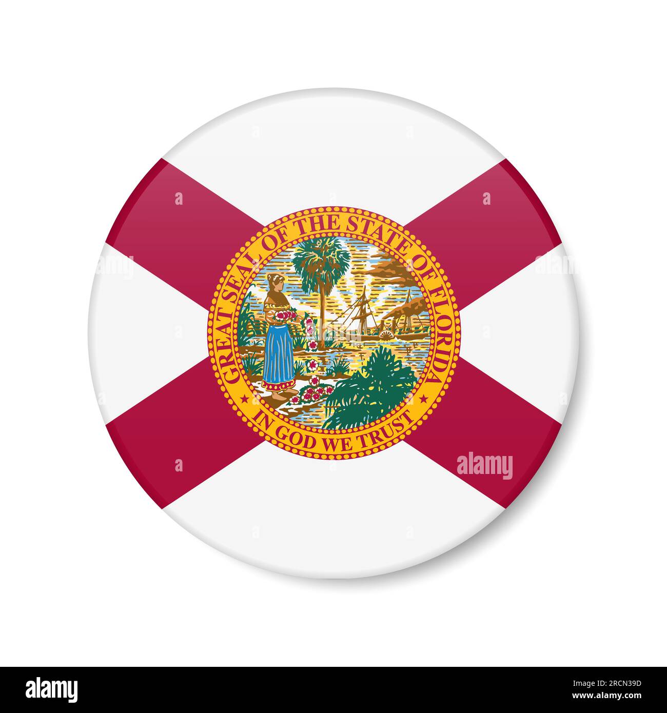 Florida flag circle button icon, US state round badge with shadow. 3D ...