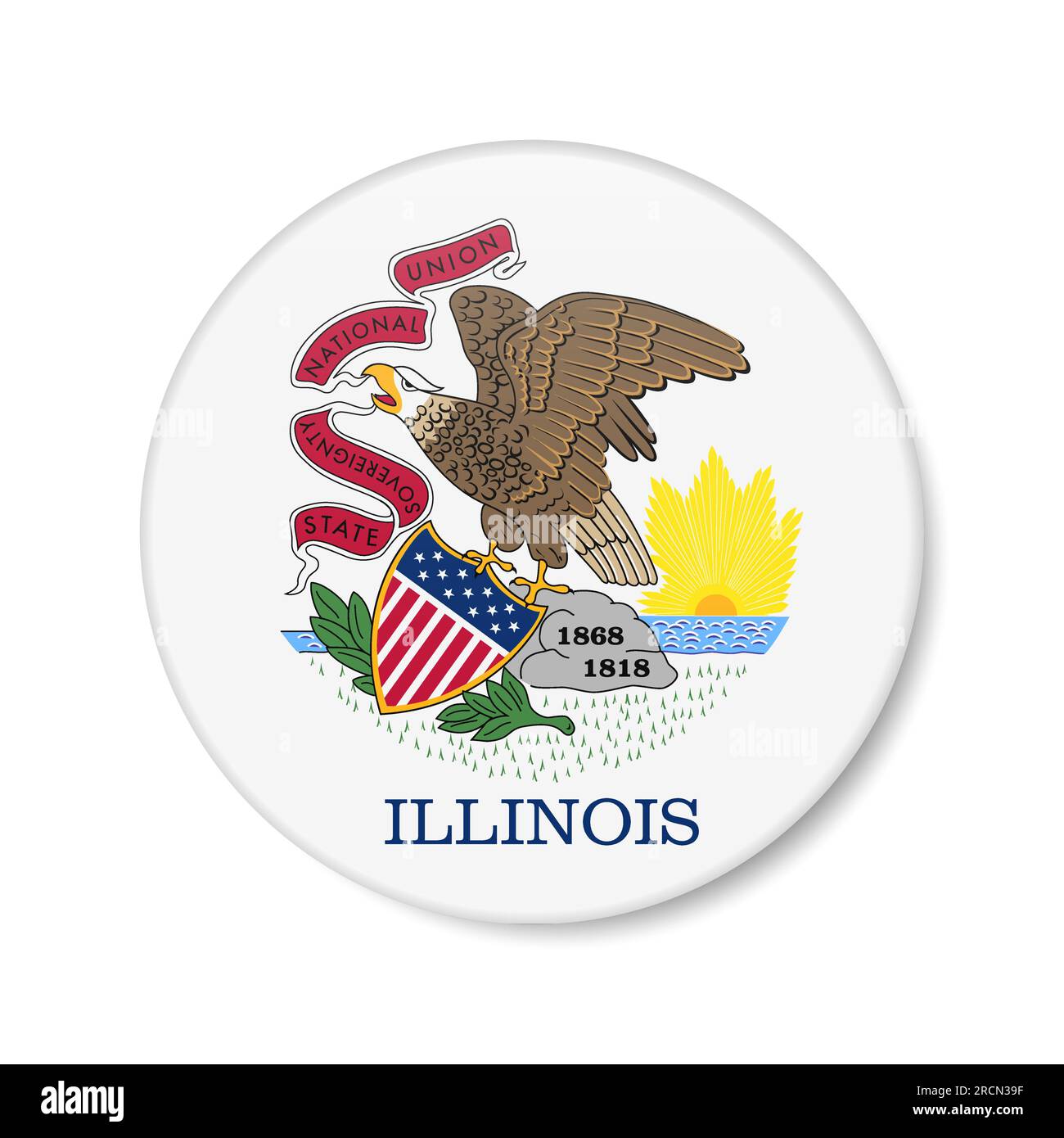 Illinois flag circle button icon, US state round badge with shadow. 3D ...