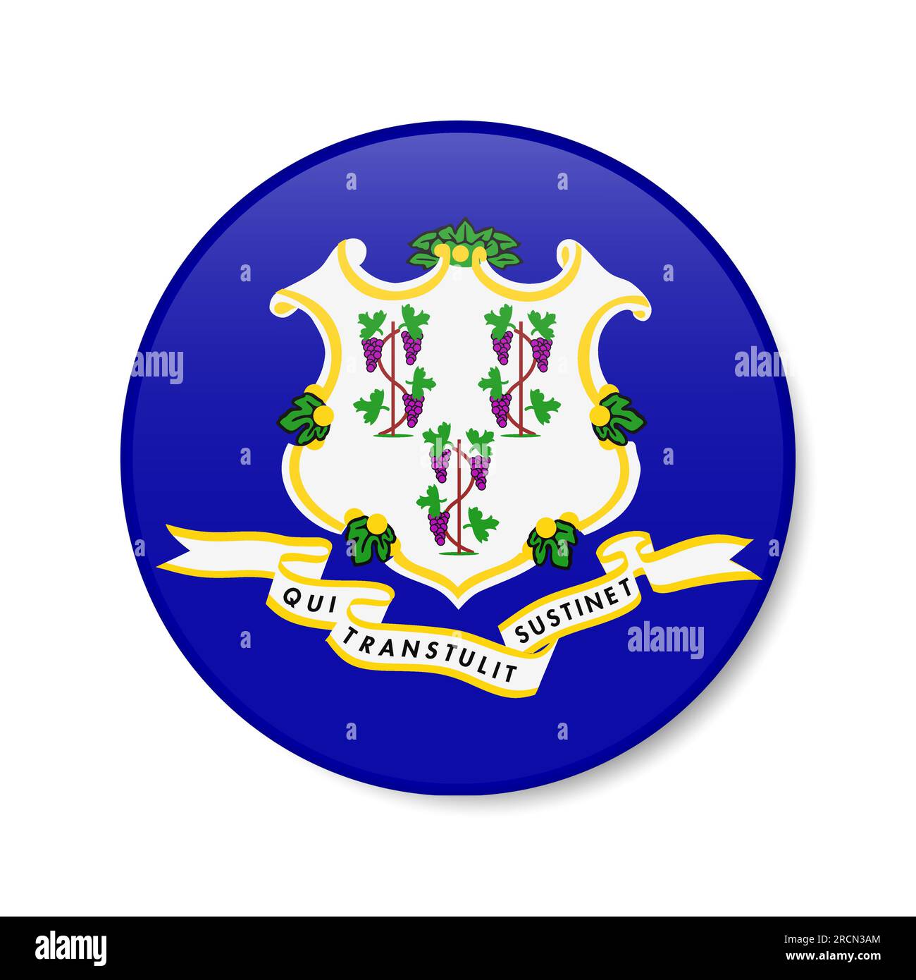 Connecticut flag circle button icon, US state round badge with shadow ...