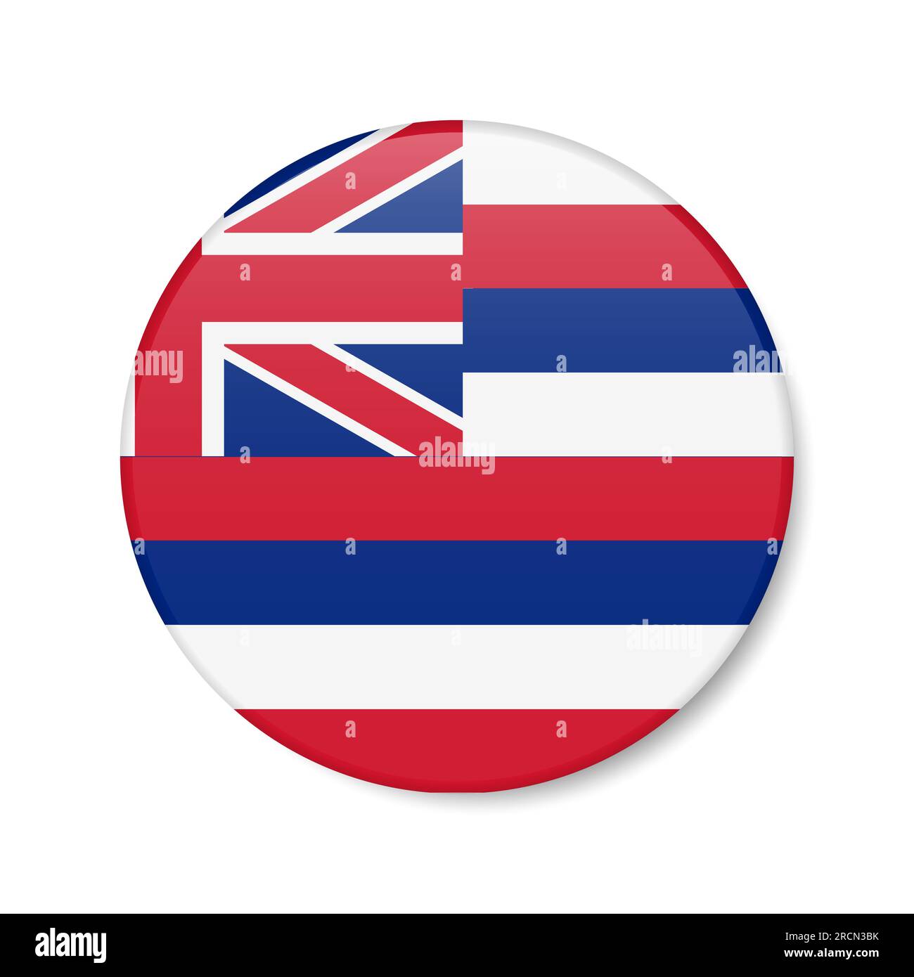 Hawaii flag circle button icon, US state round badge with shadow. 3D ...