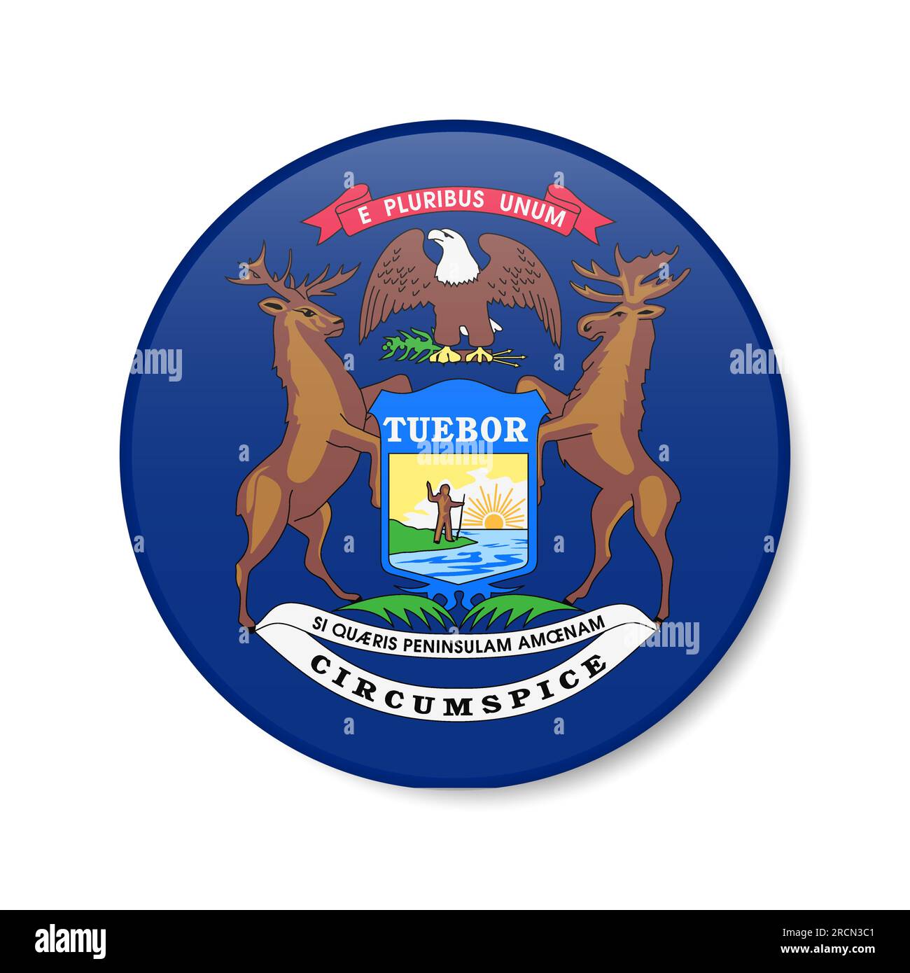 Michigan flag circle button icon, US state round badge with shadow. 3D ...