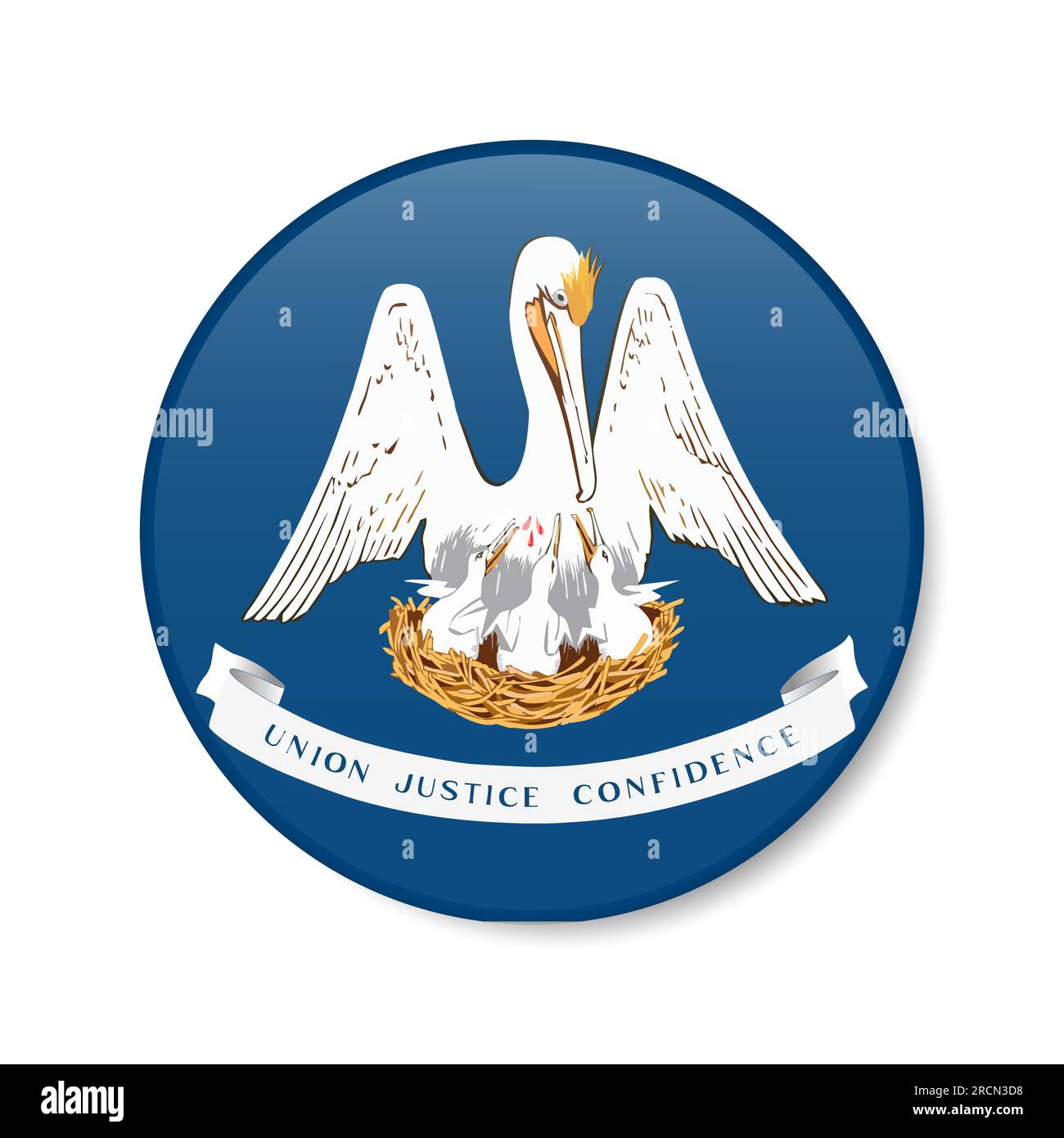 Louisiana flag circle button icon, US state round badge with shadow. 3D ...