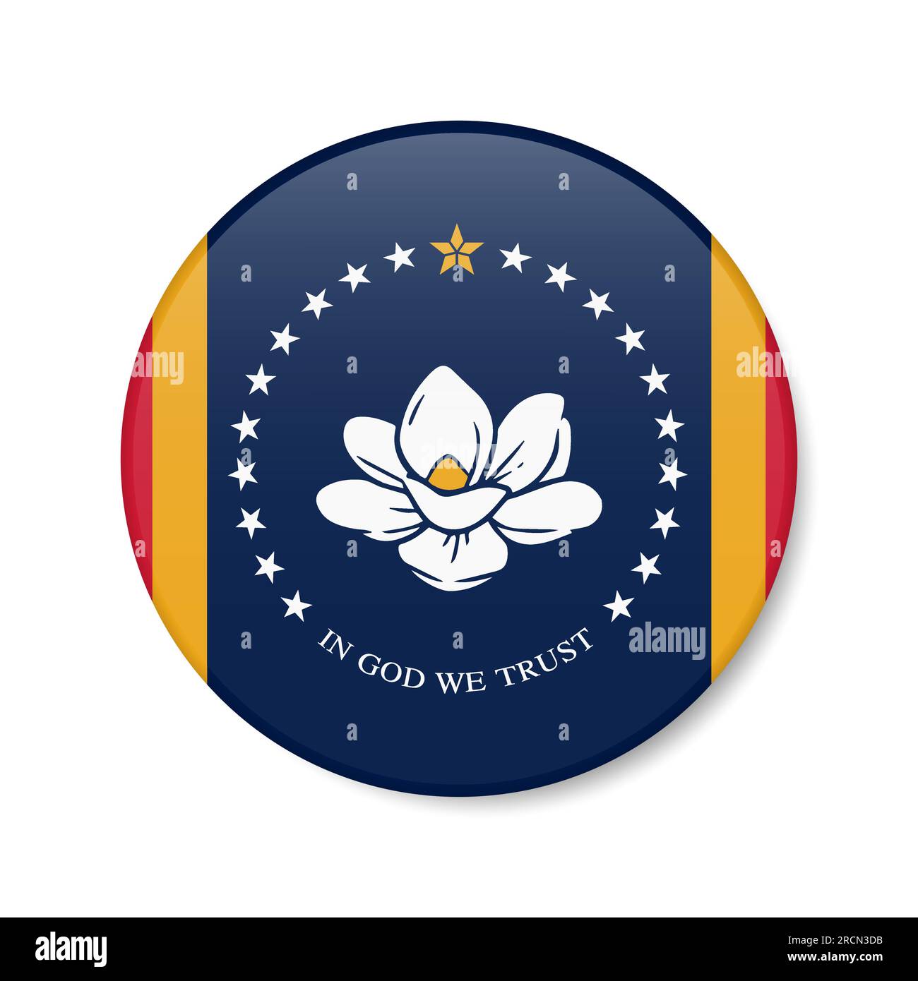 Mississippi flag circle button icon, US state round badge with shadow ...