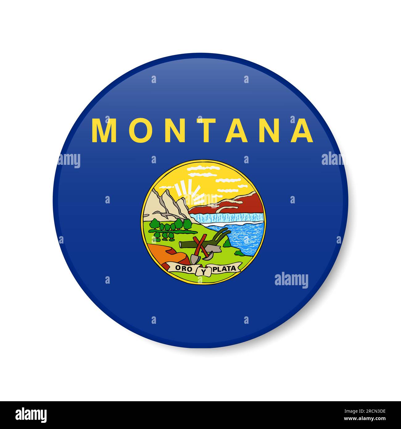 Montana flag circle button icon, US state round badge with shadow. 3D ...