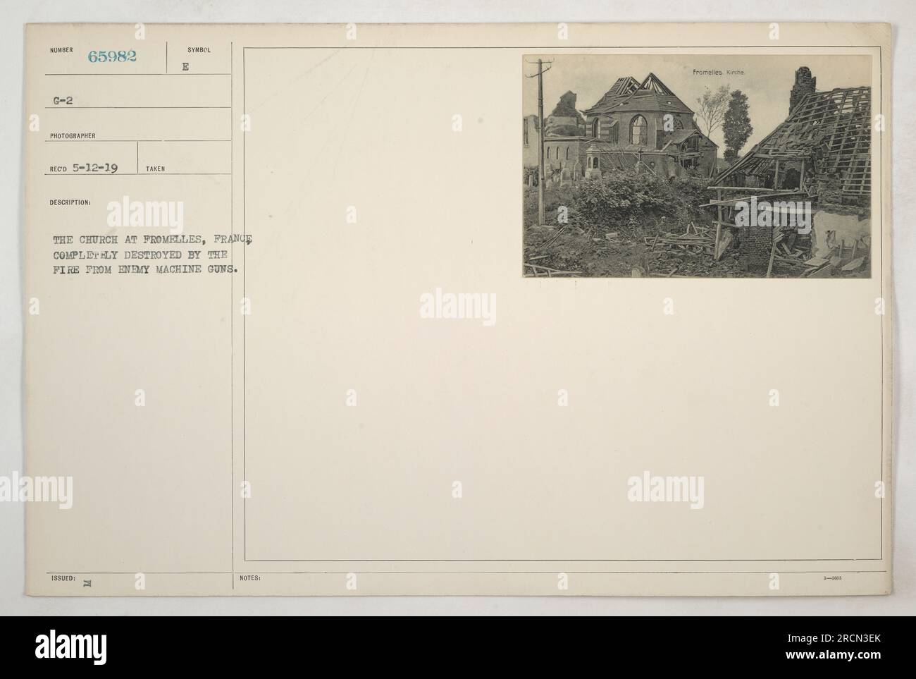 Destroyed church in Fromelles, France due to enemy machine gun fire ...