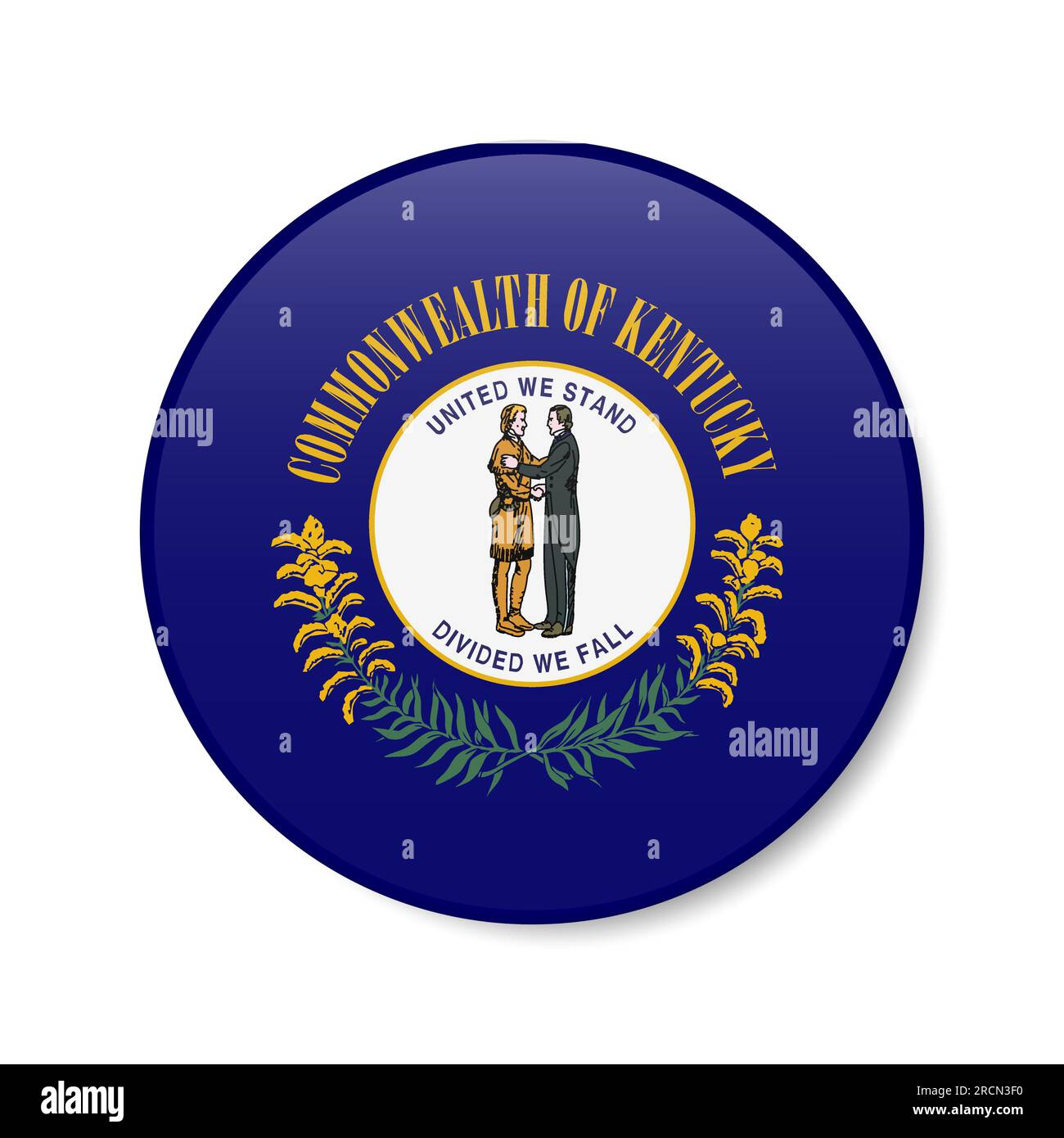 Kentucky flag circle button icon, US state round badge with shadow. 3D ...