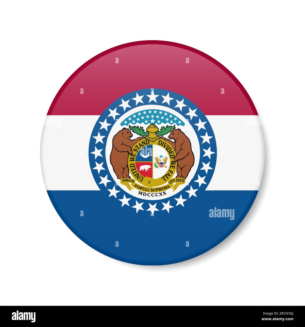 Missouri flag circle button icon, US state round badge with shadow. 3D ...