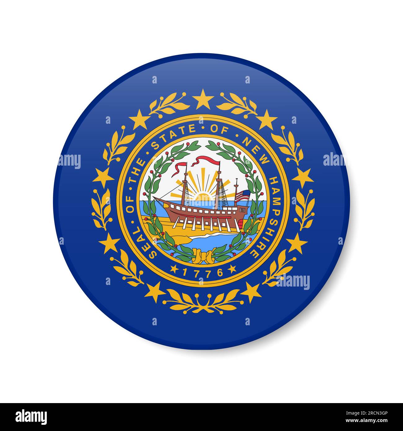 New Hampshire flag circle button icon, US state round badge with shadow ...