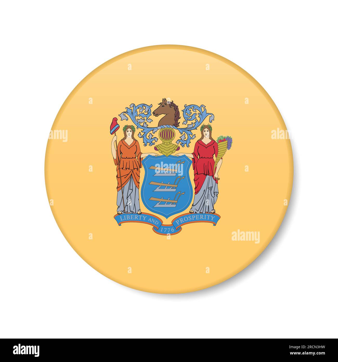 New Jersey flag circle button icon, US state round badge with shadow ...