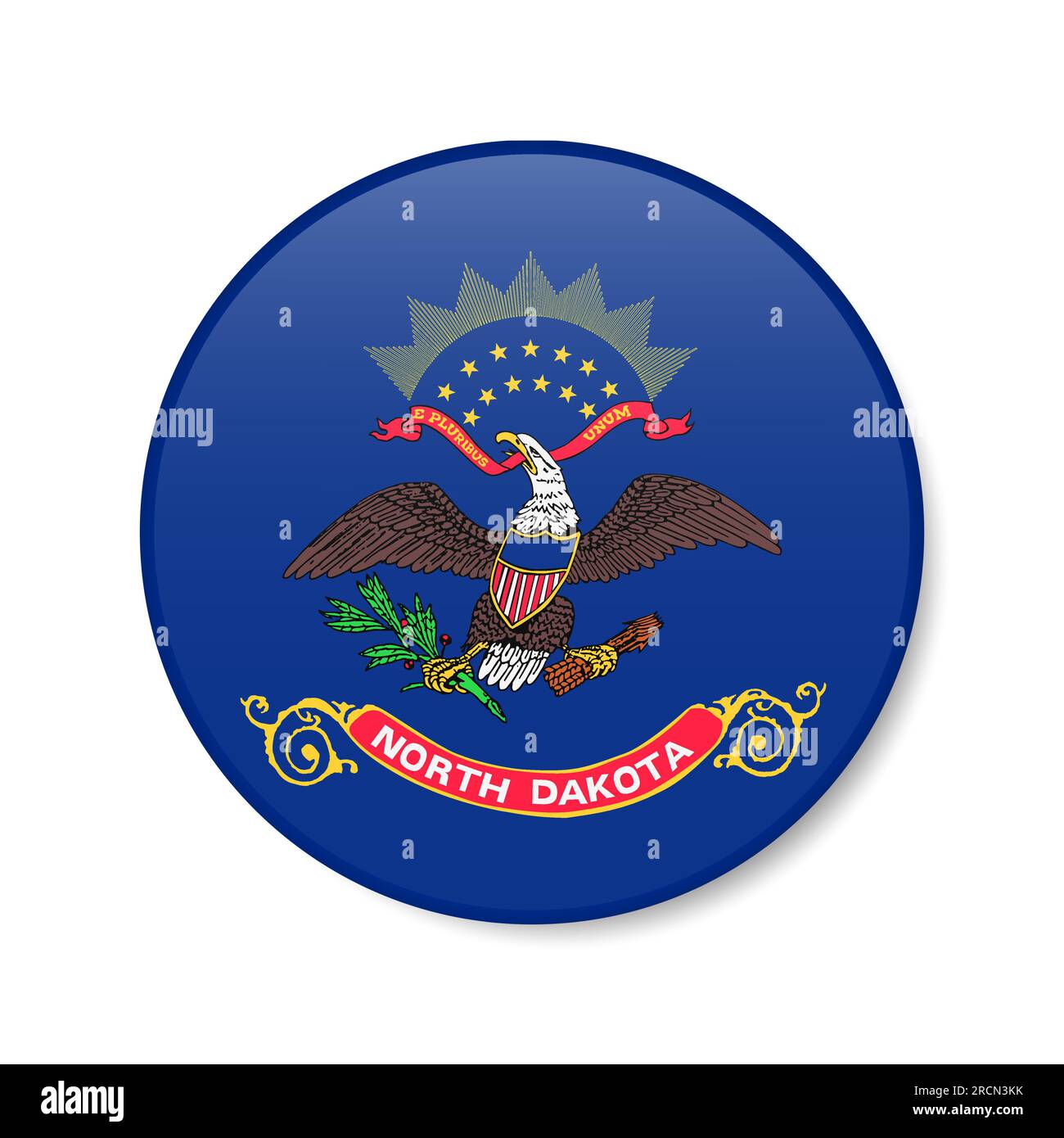 North Dakota flag circle button icon, US state round badge with shadow ...