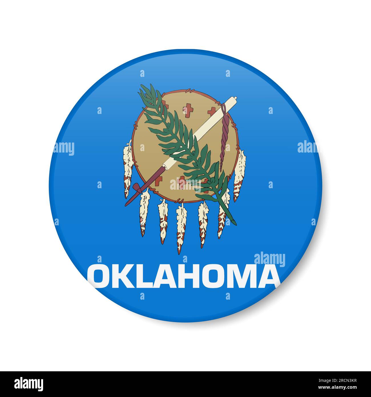 Oklahoma flag circle button icon, US state round badge with shadow. 3D ...