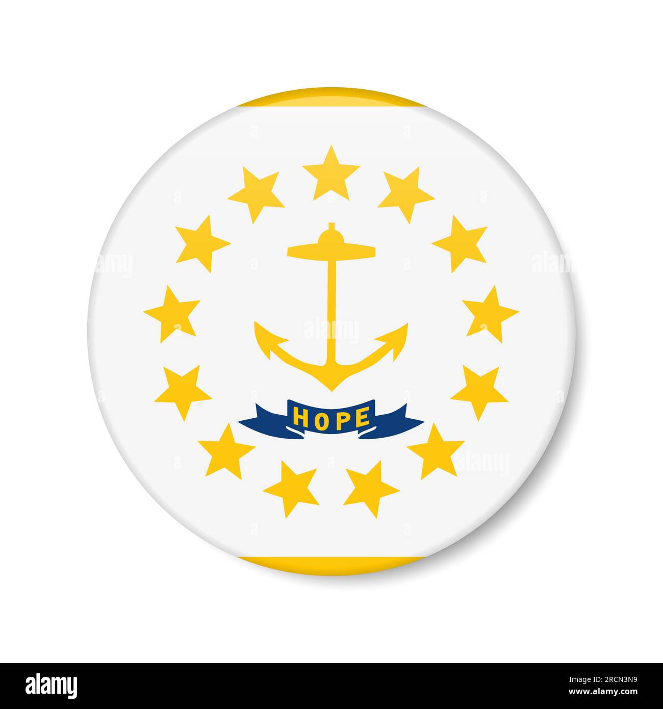 Rhode Island flag circle button icon, US state round badge with shadow ...