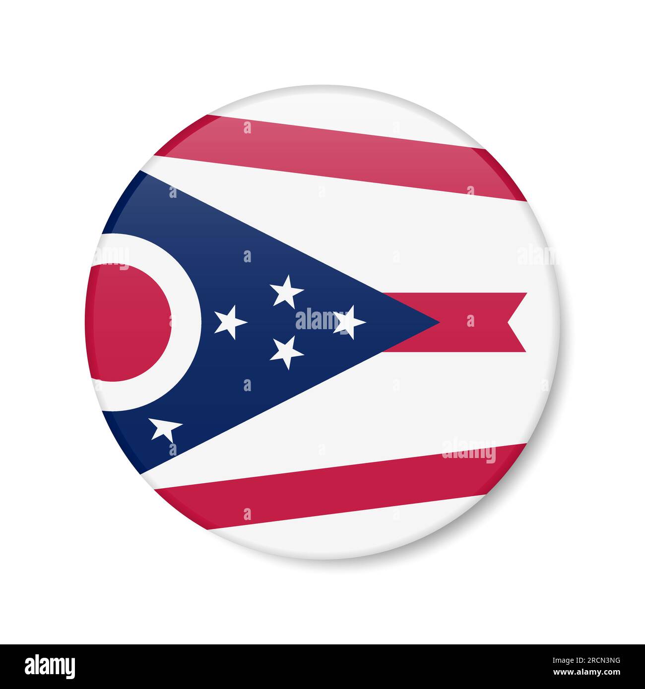 Ohio flag circle button icon, US state round badge with shadow. 3D ...