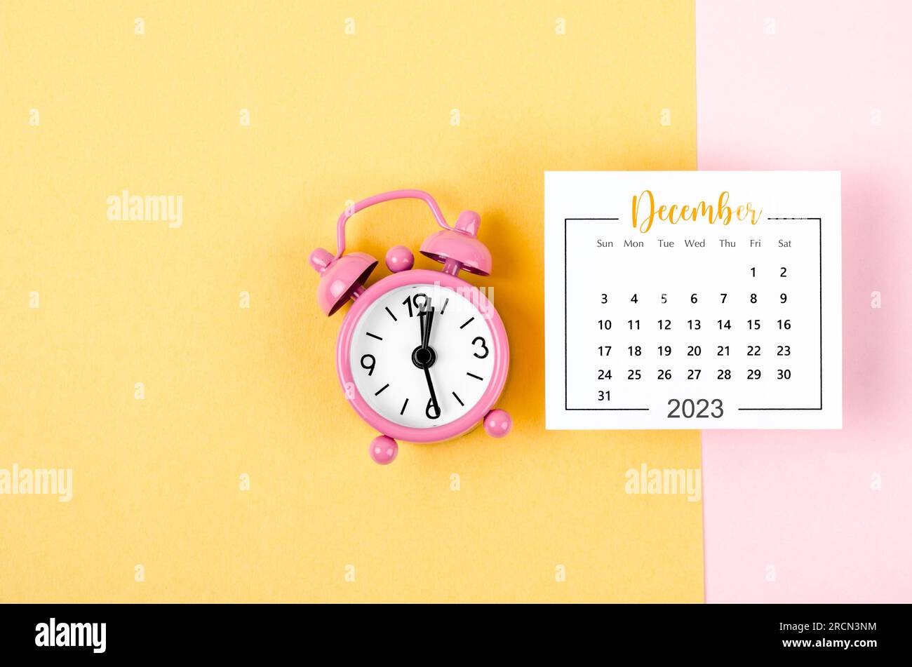 December 2023 Monthly calendar for 2023 year with pink colour alarm ...