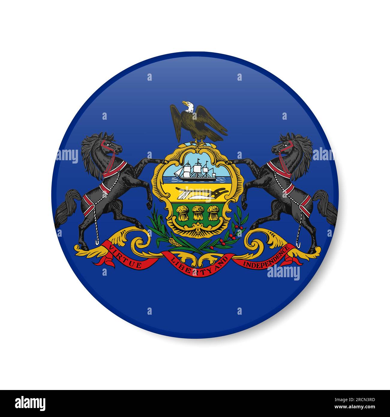 Pennsylvania flag circle button icon, US state round badge with shadow ...