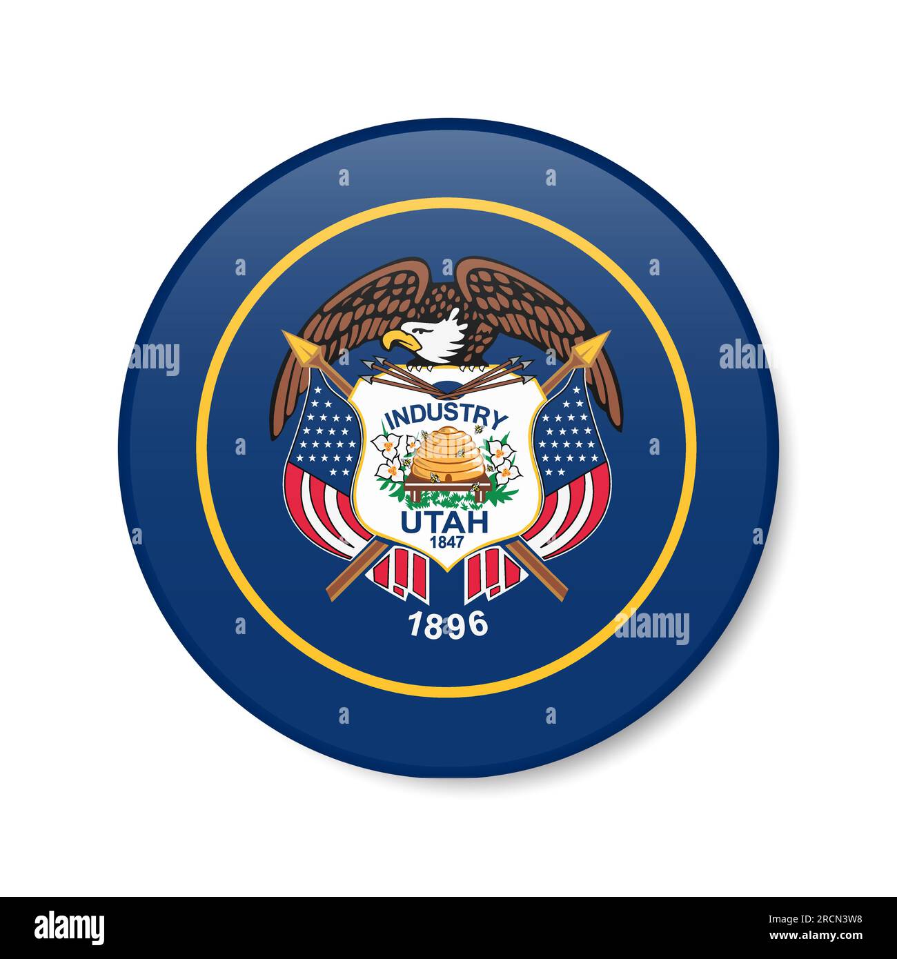 Utah flag circle button icon, US state round badge with shadow. 3D ...