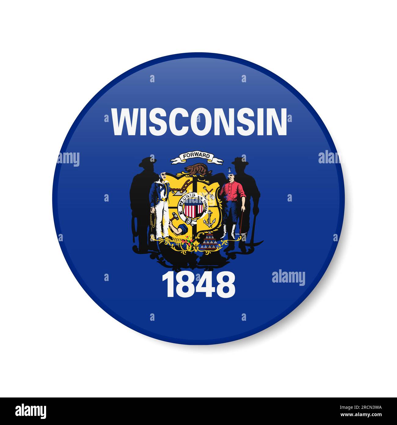 Wisconsin flag circle button icon, US state round badge with shadow. 3D ...