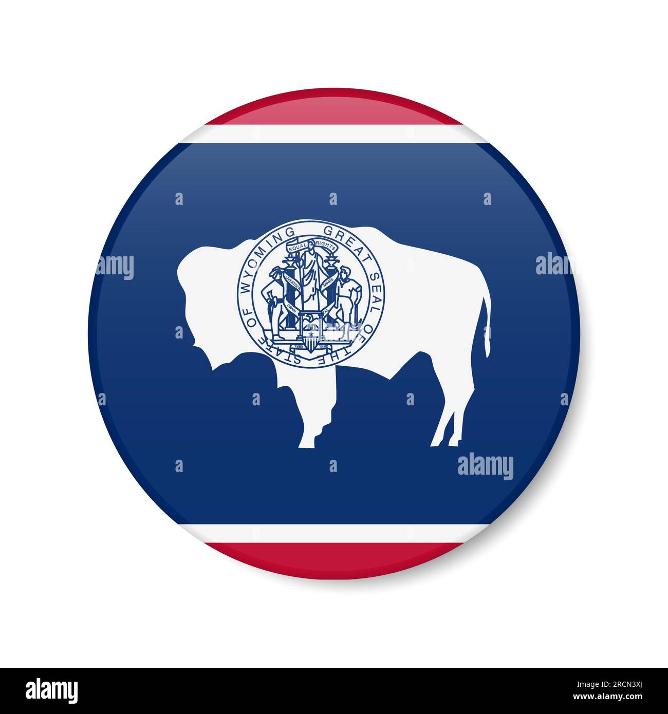 Wyoming flag circle button icon, US state round badge with shadow. 3D ...