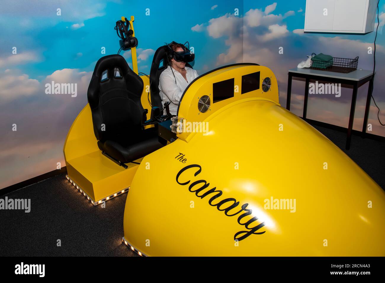 Atchison, Kansas. Amelia Earhart hangar museum. A woman enjoying the ...