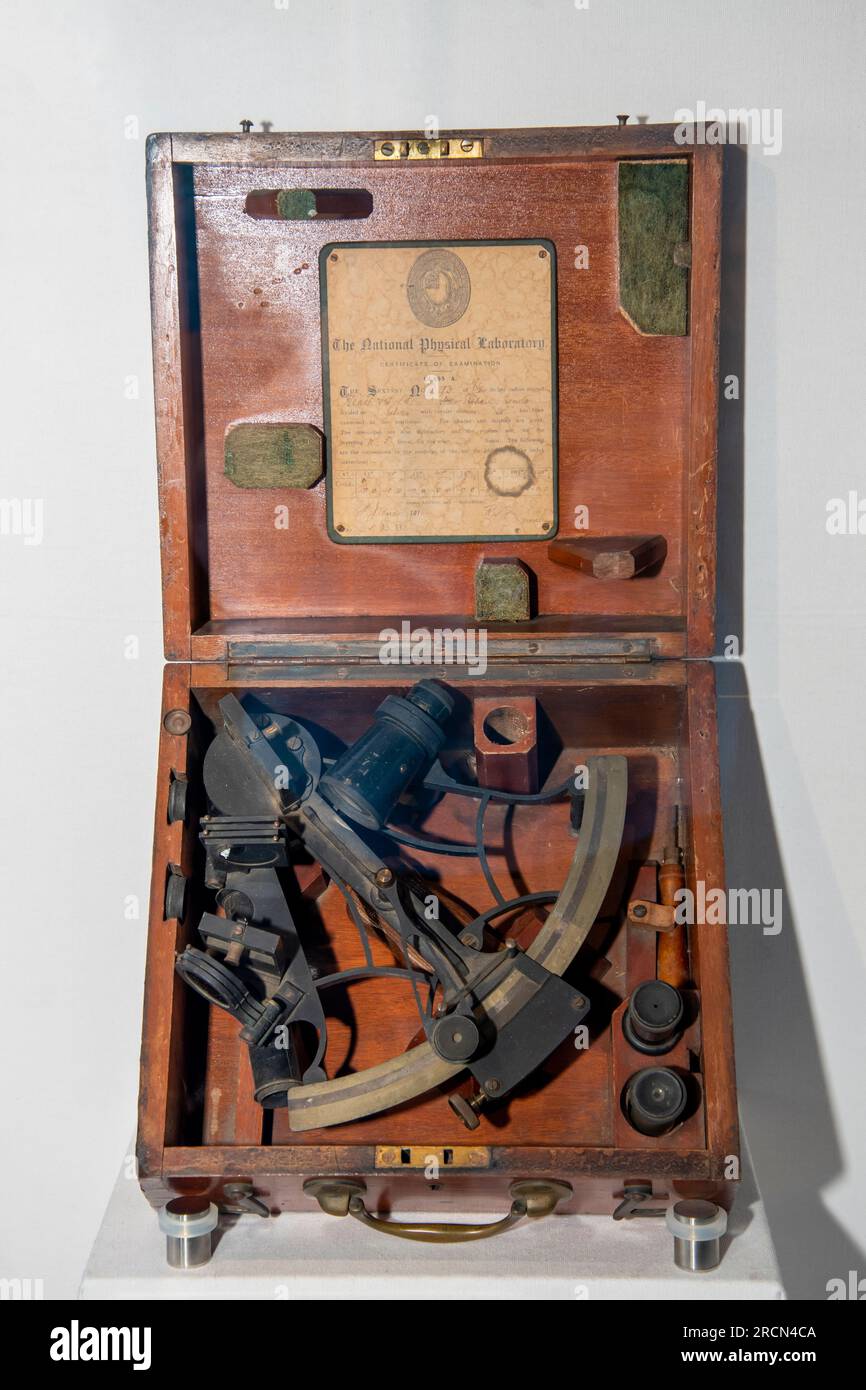 Atchison, Kansas. Amelia Earhart hangar museum. Exhibit of a Sextant ...