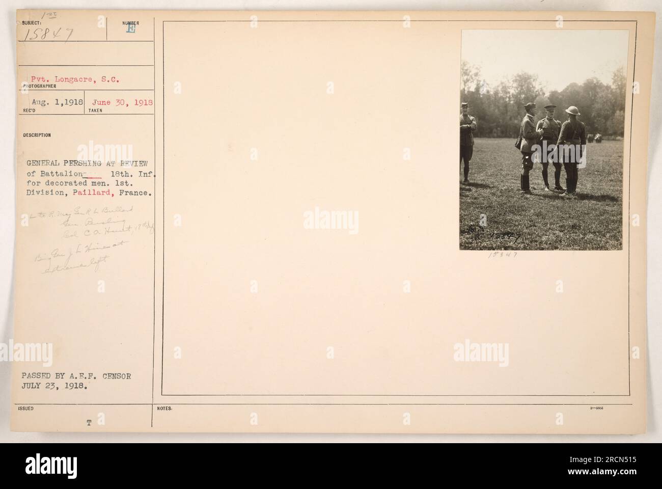 Caption: "General Pershing reviewing the 18th Infantry Battalion at Bgy ...