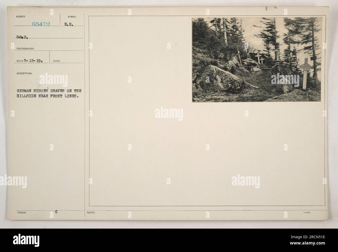 German heroes graves on a hillside near the front lines during World ...