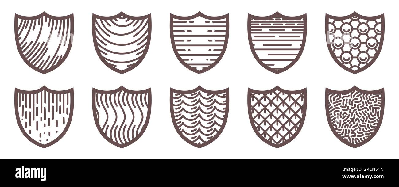 Set of design elements in the form of a medieval shield with different ...