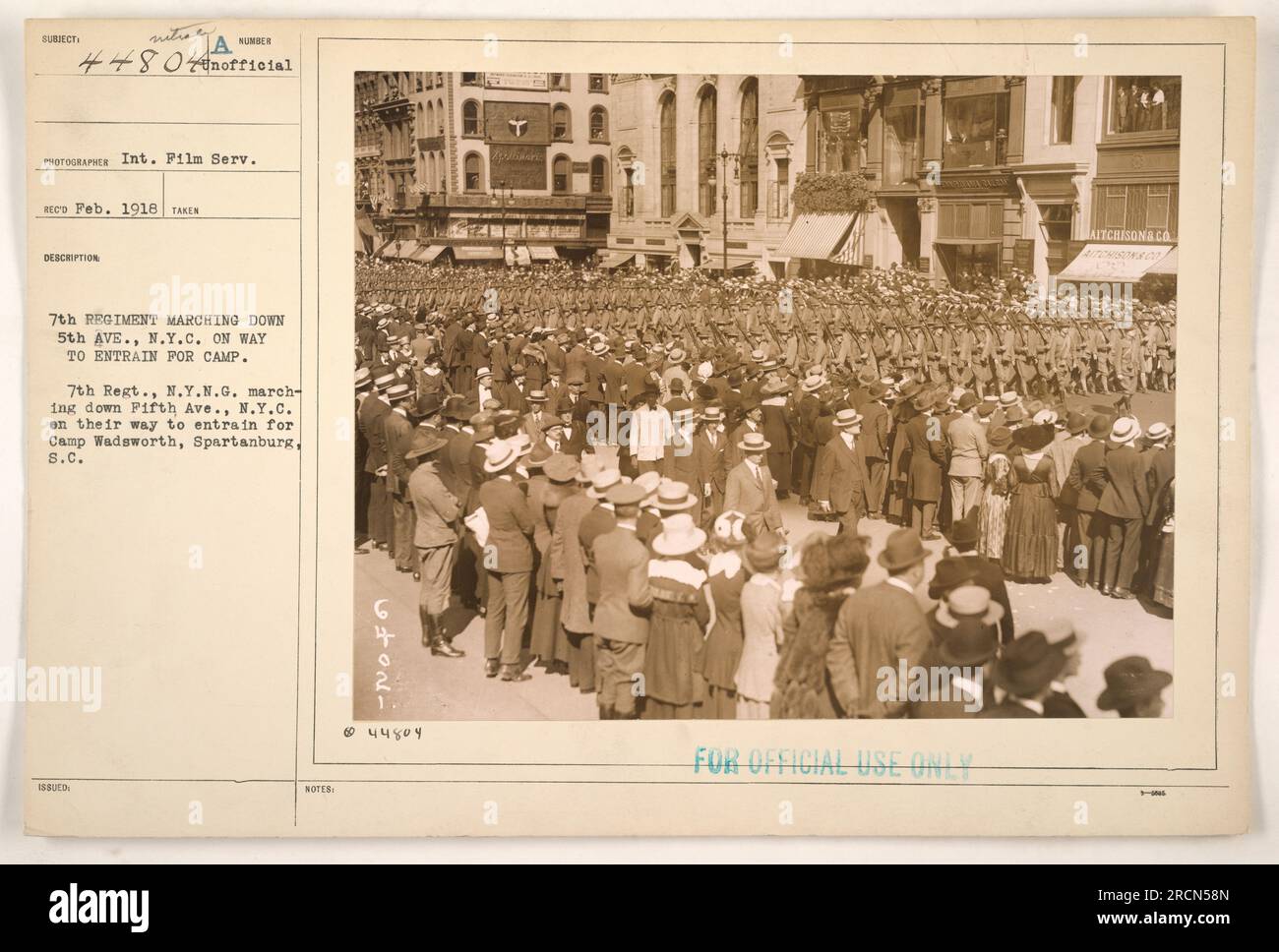 7th Regiment of the New York National Guard marching down Fifth Avenue ...