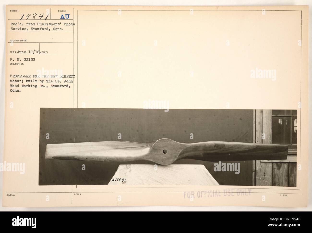 A photograph of a propeller for the new Liberty Motor, built by The St ...