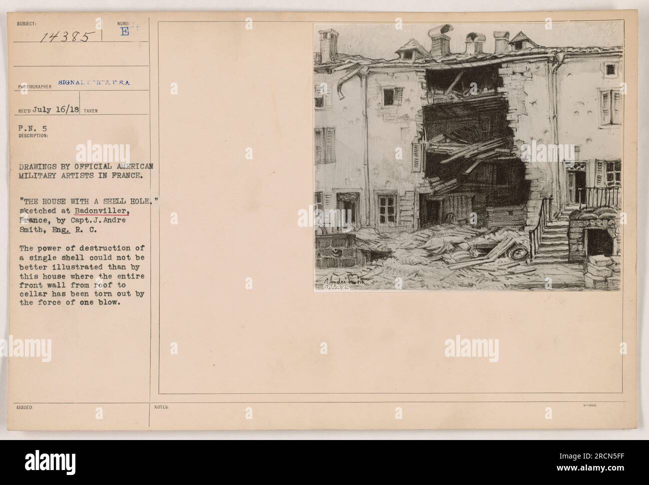 "Caption: "The House with a Shell Hole," a sketch by Capt. J. Andre ...