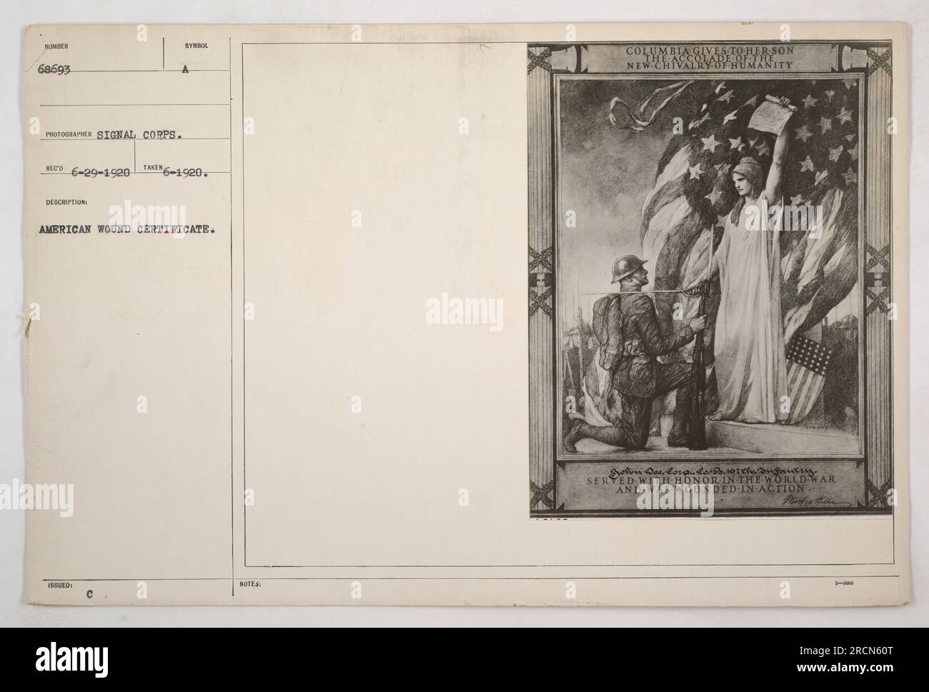 American wounded soldier receiving the American Wound Certificate in ...