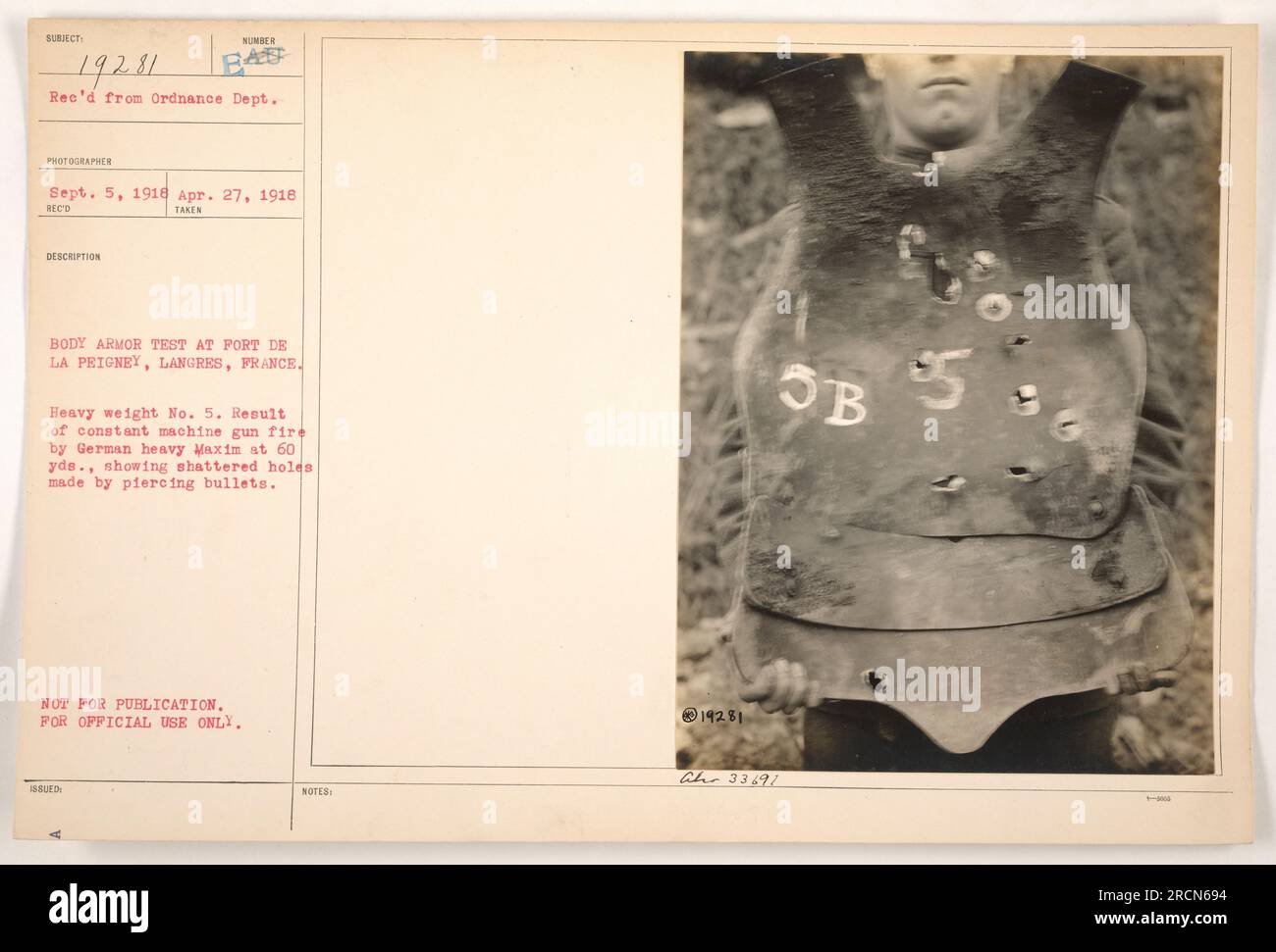 "Image showing body armor test at Fort De La Peigney, Langres, France ...