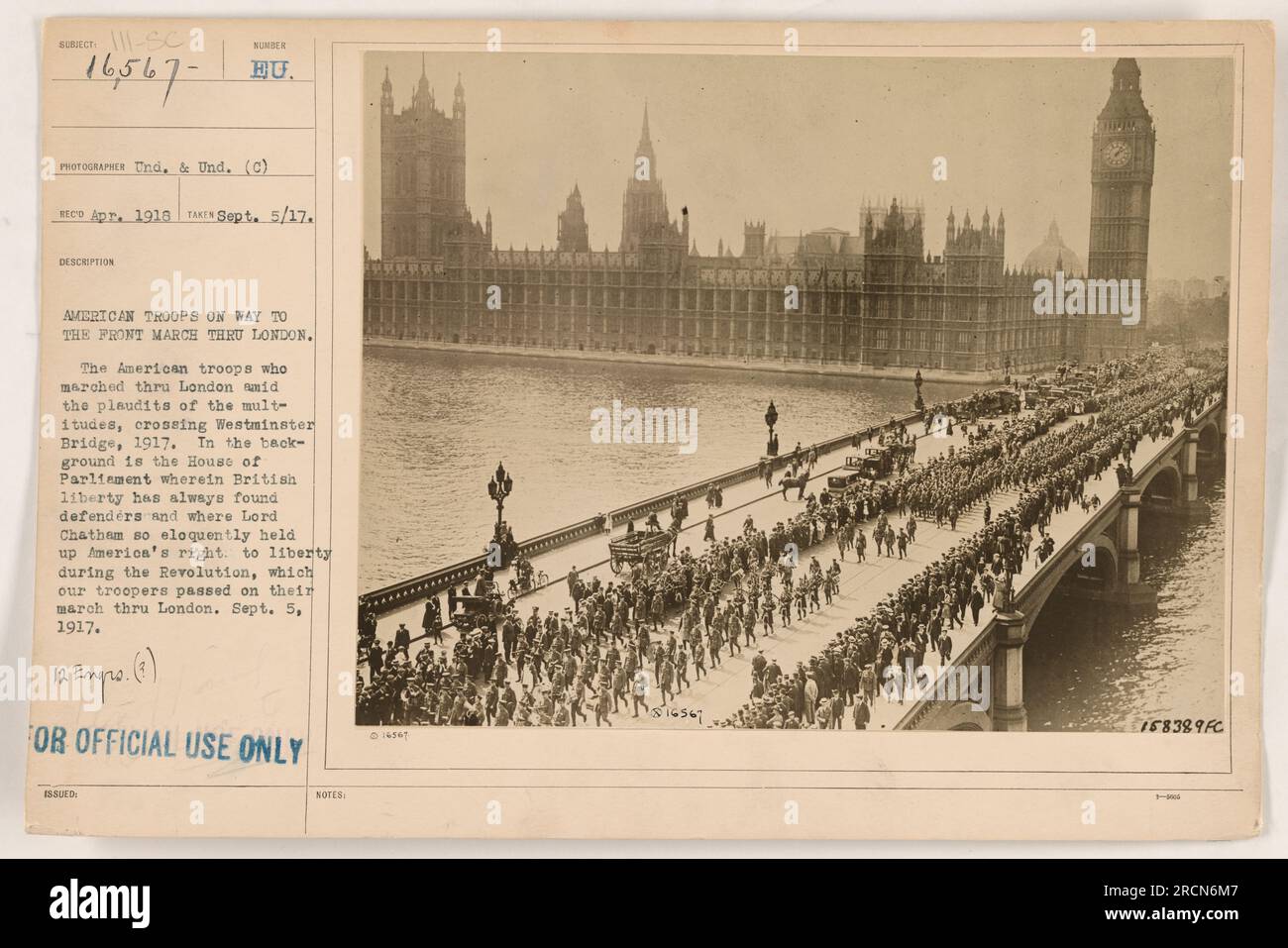 American troops marching through London, September 5, 1917. The image ...