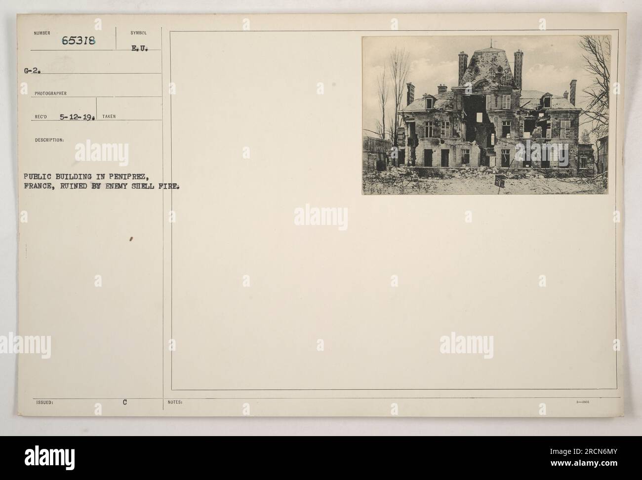 Ruins of a public building in Peniprez, France, destroyed by enemy ...
