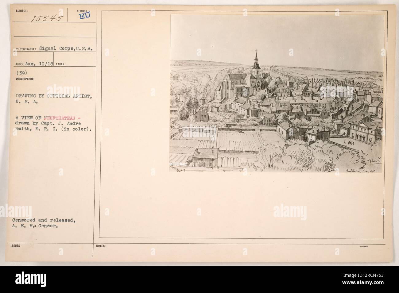 Color drawing by Capt. J. Andre Smith, E.R.C., depicting a view of ...