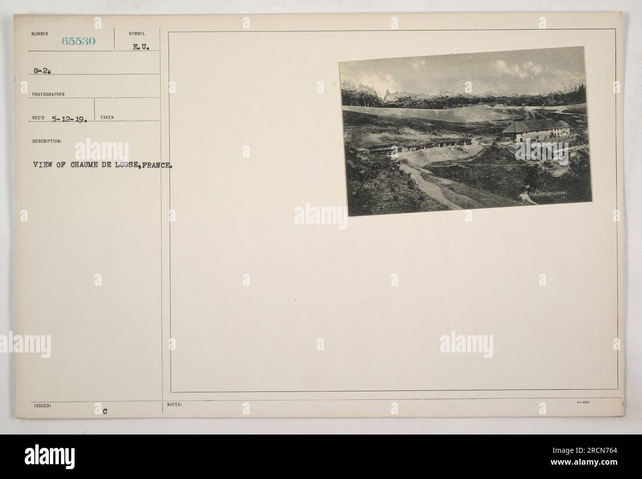 Photograph taken on May 12, 1919, showing a view of Chaume de Lusse ...