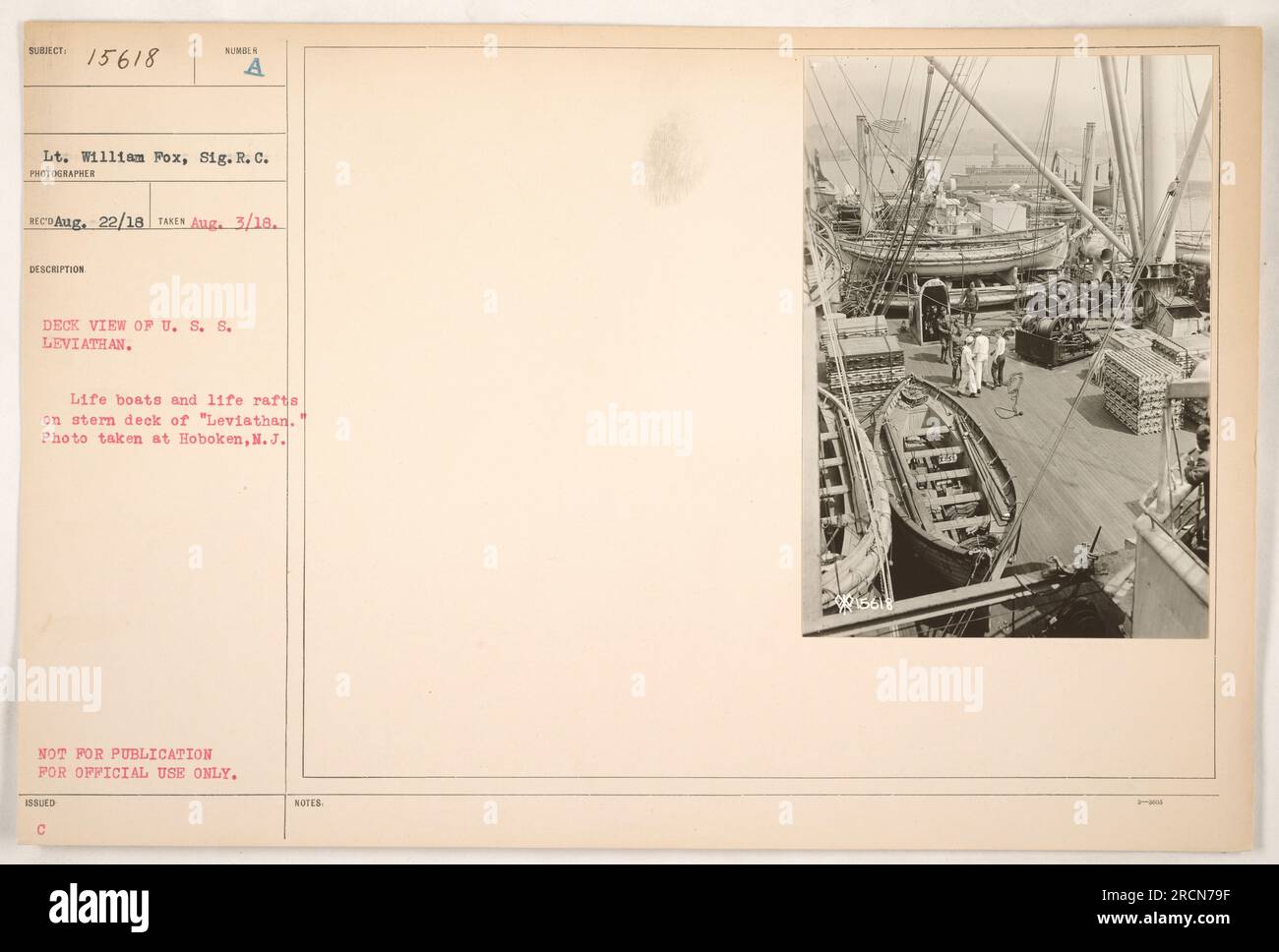 A view of the stern deck of the U.S.S. Leviathan, showing life boats ...