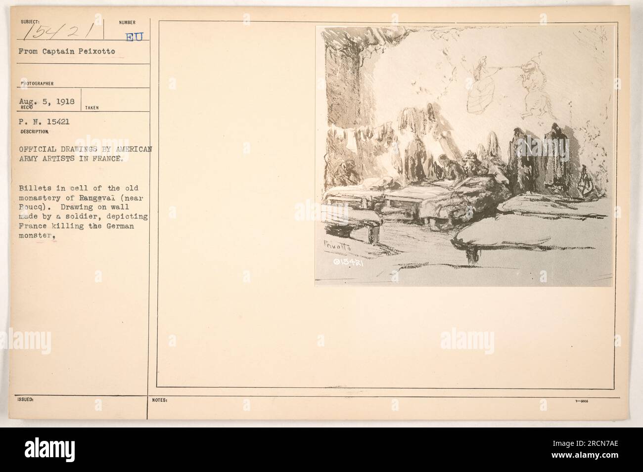 Soldier's drawing on the wall of the old monastery in Rangevai, France ...