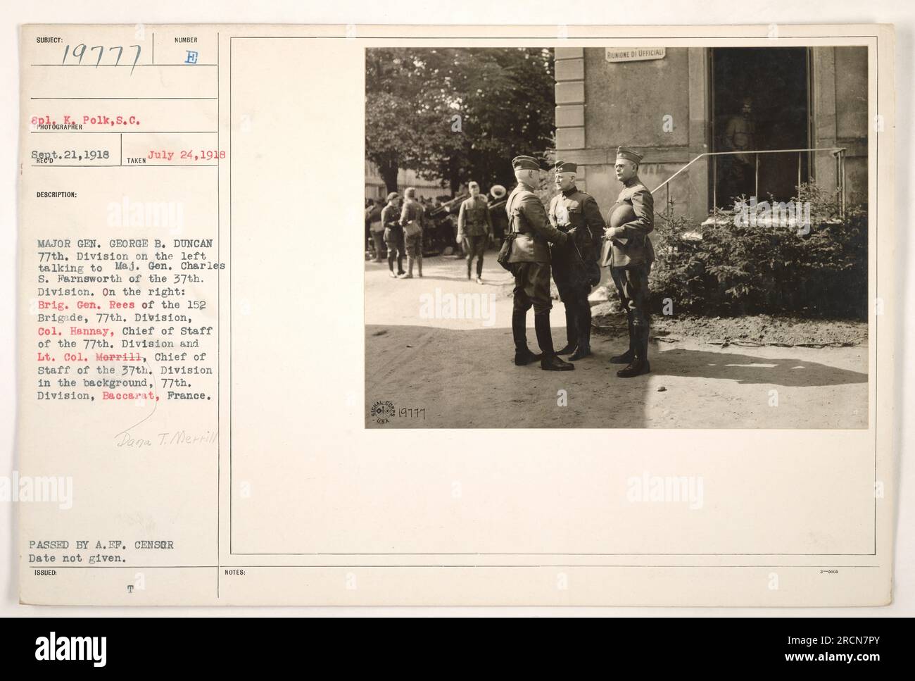 Major General George B. Duncan of the 77th Division is seen on the left ...