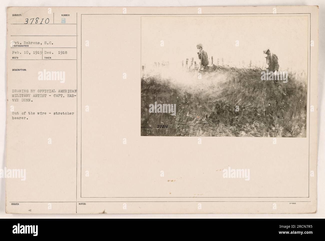 Image shows a sketch by Captain Harvey Dunn of a wire stretcher bearer ...