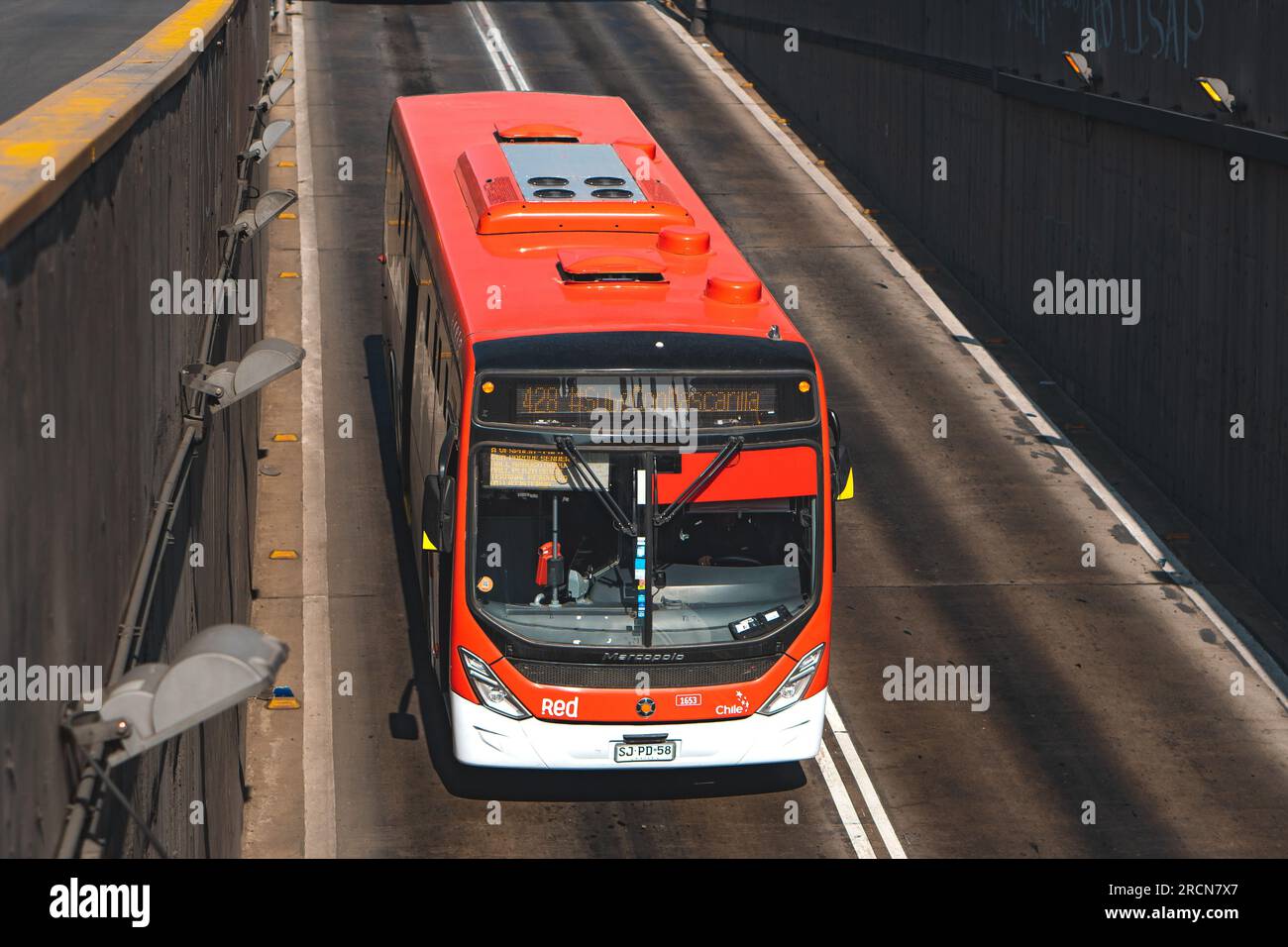 Santiago, Chile - May 05 2023: A public transport Transantiago, or Red ...