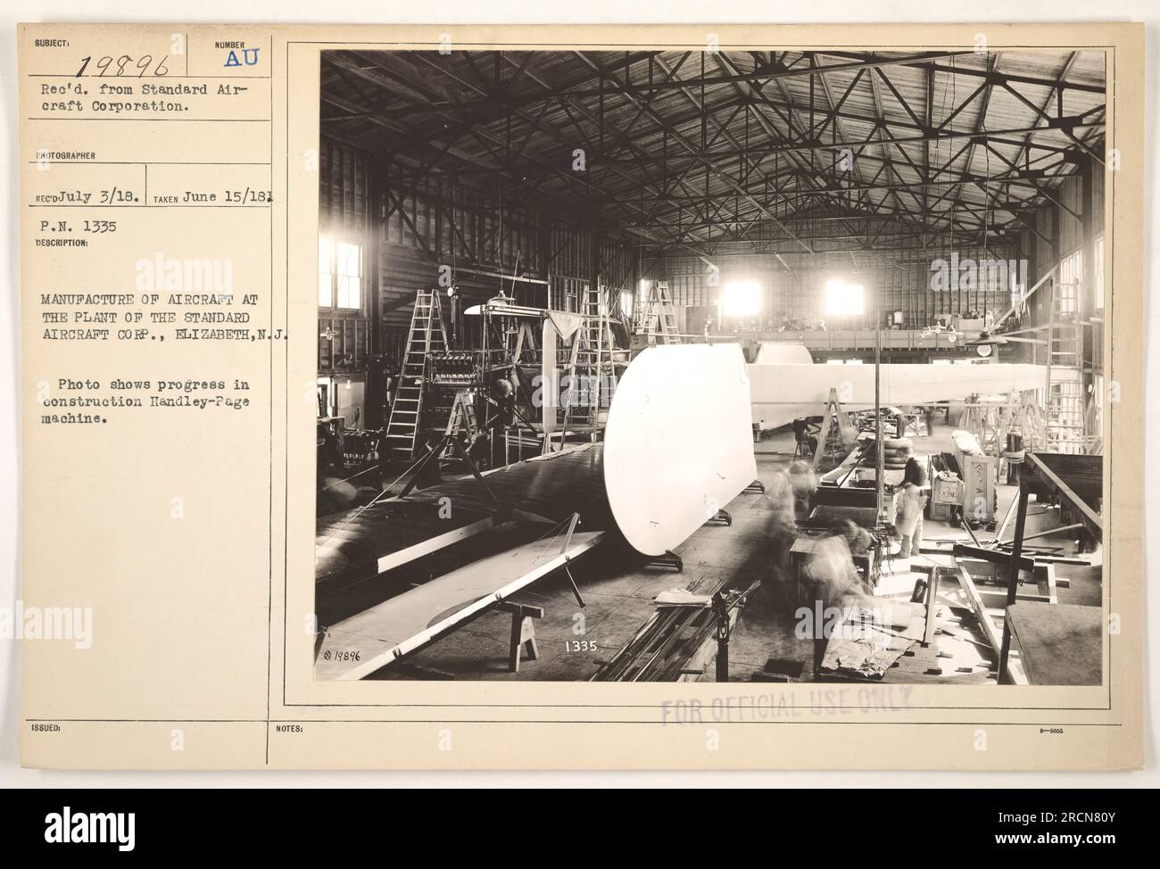 Construction of a Handley-Page aircraft at the Standard Aircraft ...